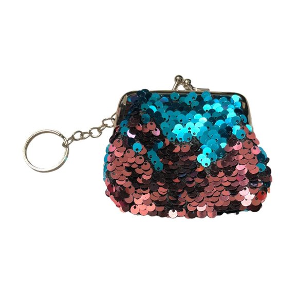 Bags | 35 Blue Color Change Sequin Snap Closure Coin Purse W Keychain ...